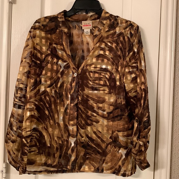 Ruby Rd. | Tops | Sheer Collarless Long Sleeve Button Closure Blouse ...